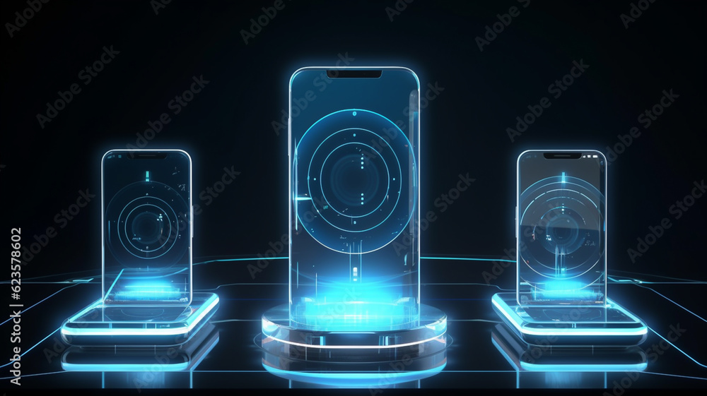 Hologram 3D futuristic mobile phone. Abstract digital user interface ...
