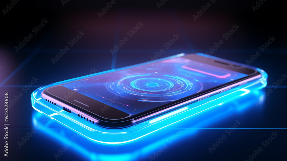 Hologram 3D futuristic mobile phone. Abstract digital user interface ...