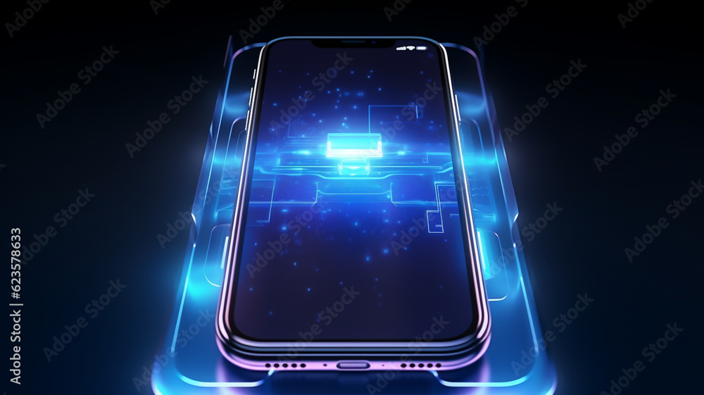 Hologram 3D futuristic mobile phone. Abstract digital user interface ...