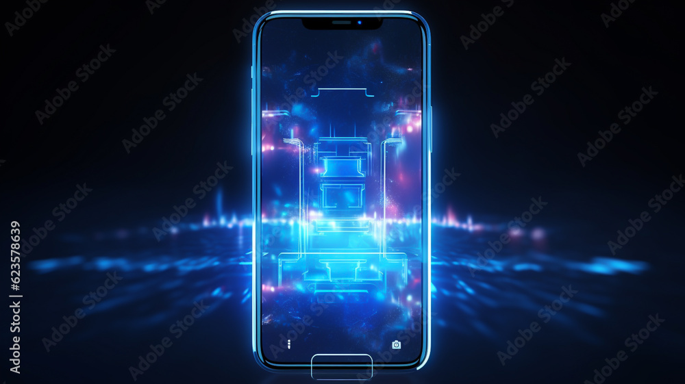 Hologram 3D futuristic mobile phone. Abstract digital user interface ...