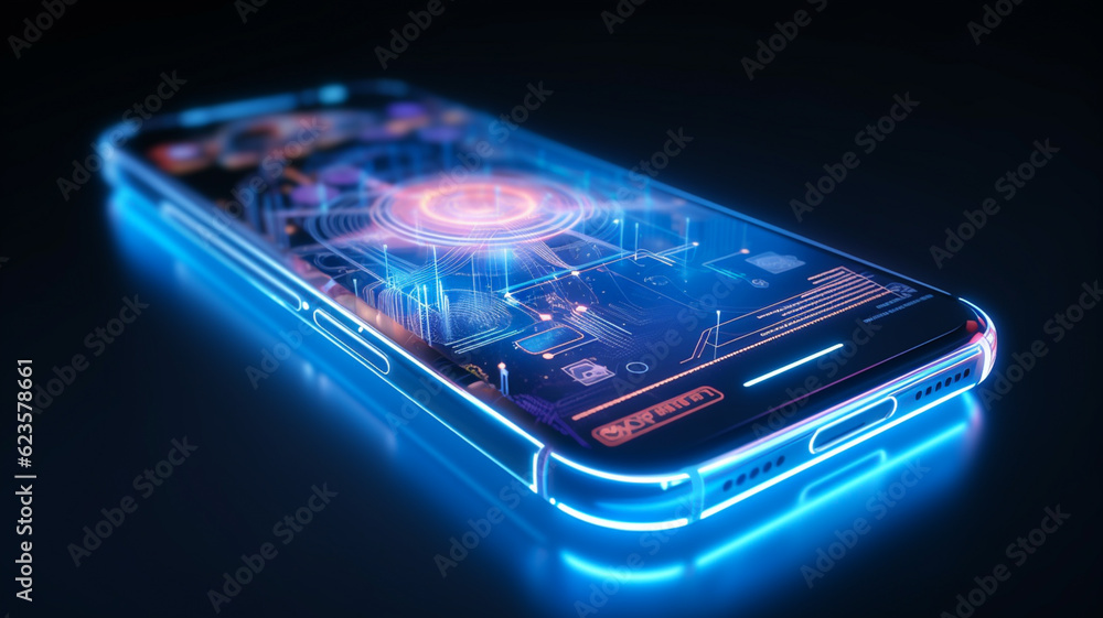 Hologram 3D futuristic mobile phone. Abstract digital user interface ...