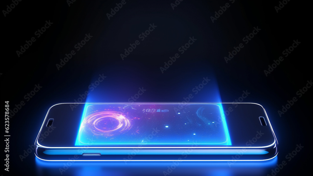 Hologram 3D futuristic mobile phone. Abstract digital user interface ...