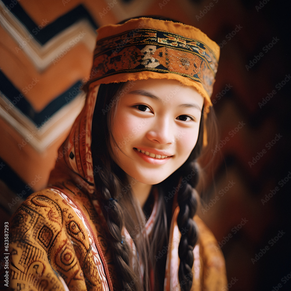 Exquisite Portrait of a Young Ainu Woman in Traditional Attire ...