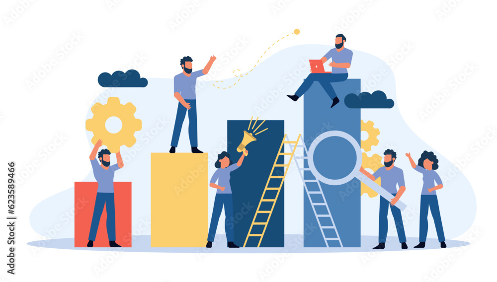 Analytic partnership vector illustration background with man and woman ...