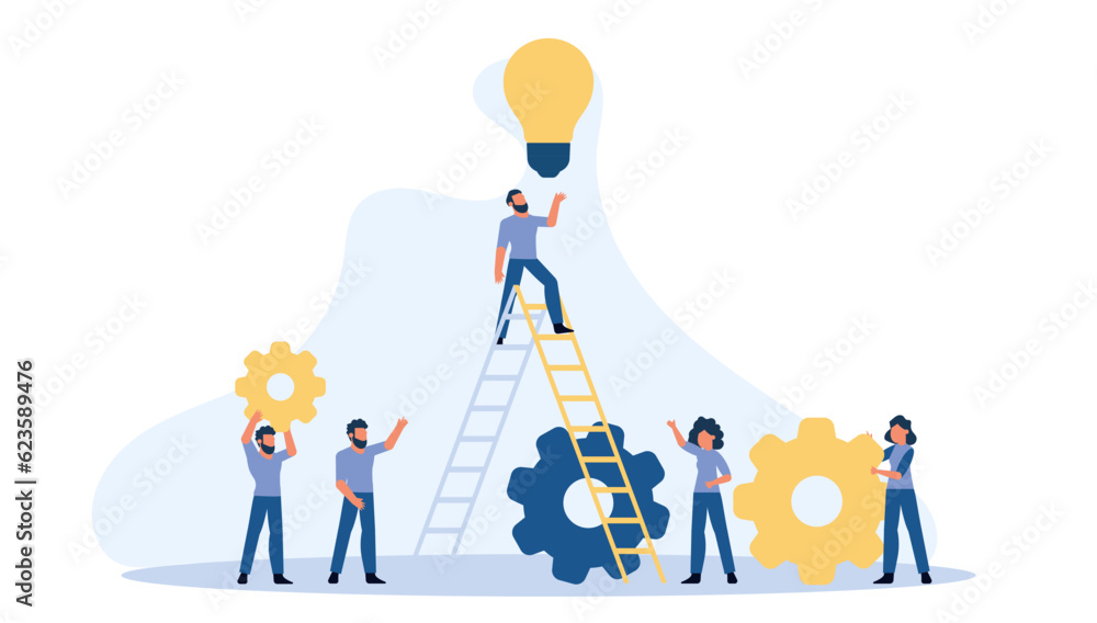 Future ahead with man, woman and light bulb vector concept illustration ...