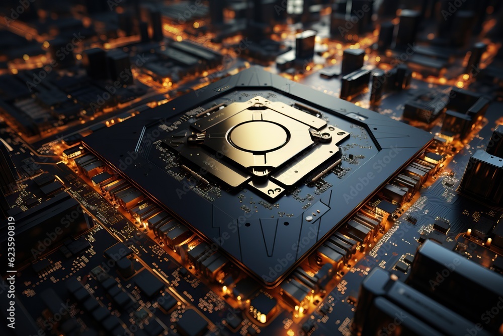 CPU Chip on Motherboard. Abstract background with computer processor ...