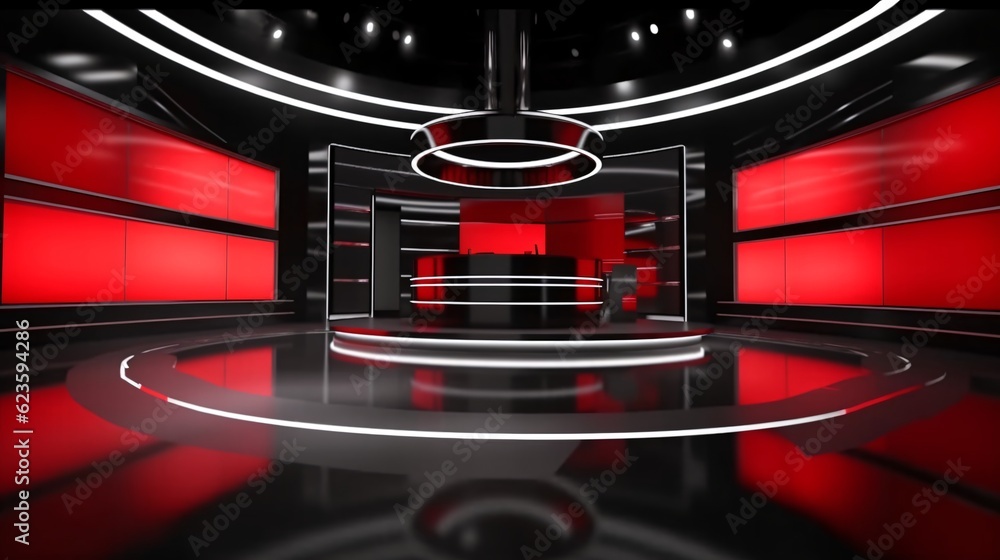 Tv Studio. Red studio. Backdrop for TV shows .TV on wall. News studio ...