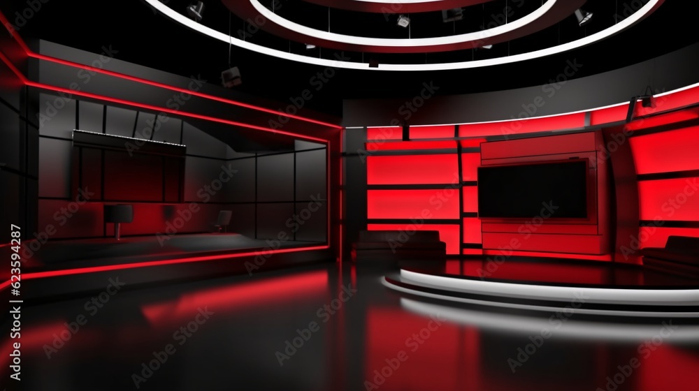 Tv Studio. Red studio. Backdrop for TV shows .TV on wall. News studio ...