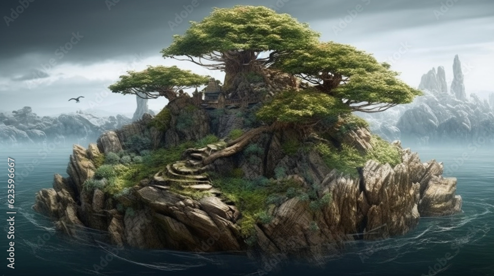 Big old fairy tree, the trunk of a centuries-old tree of twining roots ...