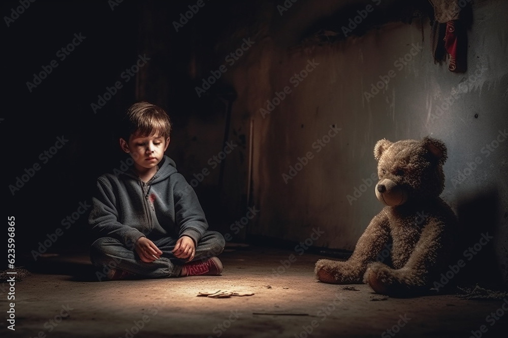 Orphan child. Abandoned street children, homeless, orphans. Lonely and ...