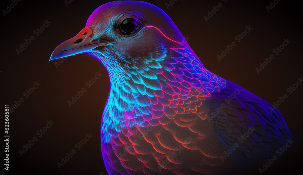 Dove bird face neon illustartion wallpaper ai generated art Stock ...