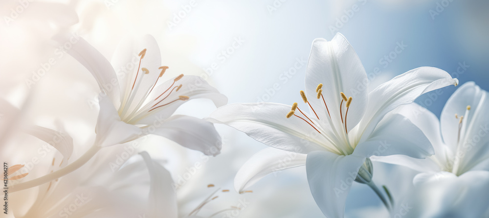 Beautiful white lilies on light background, symbol of gentleness ...