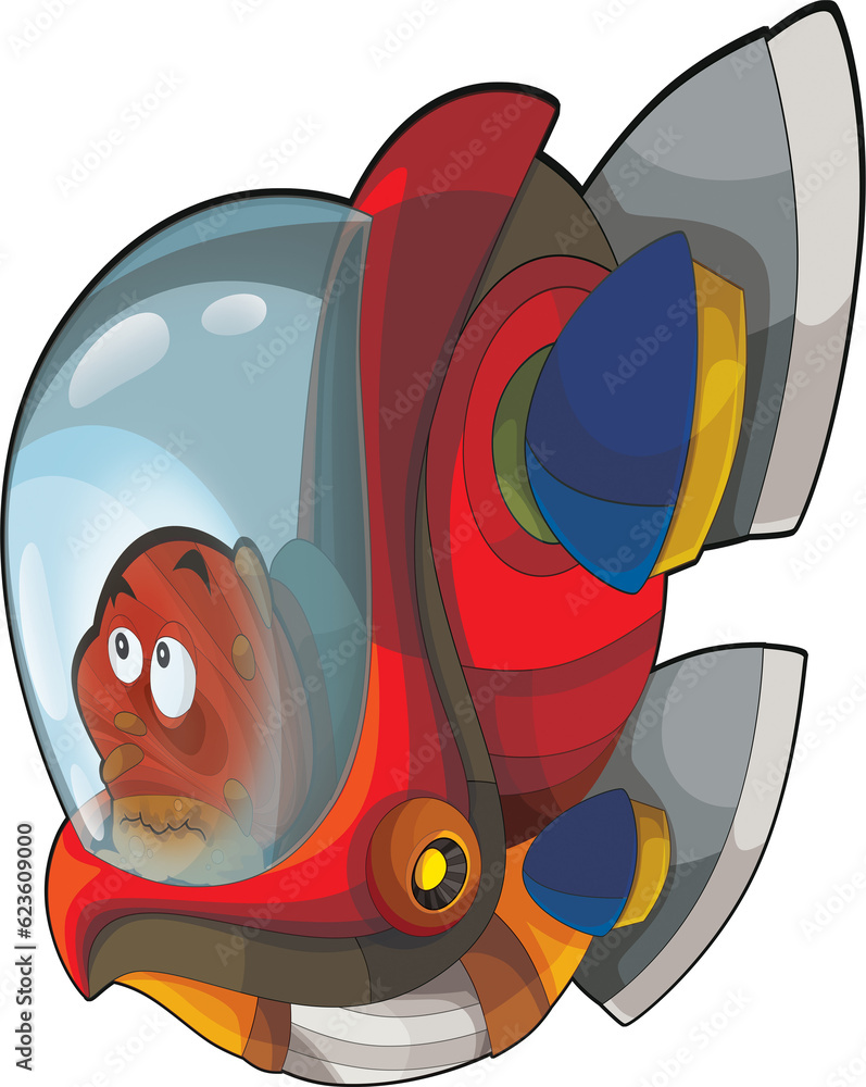 Cartoon alien creature on a ufo space ship or star ship transportation ...