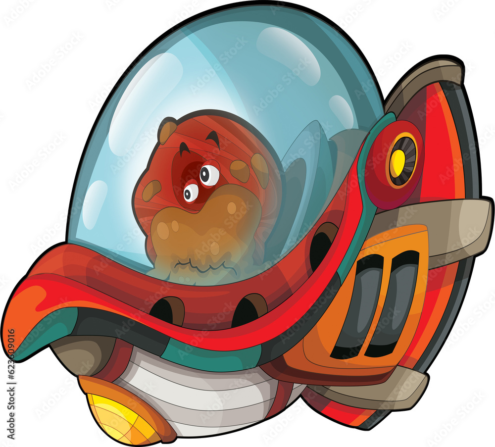 Cartoon alien creature on a ufo space ship or star ship transportation ...