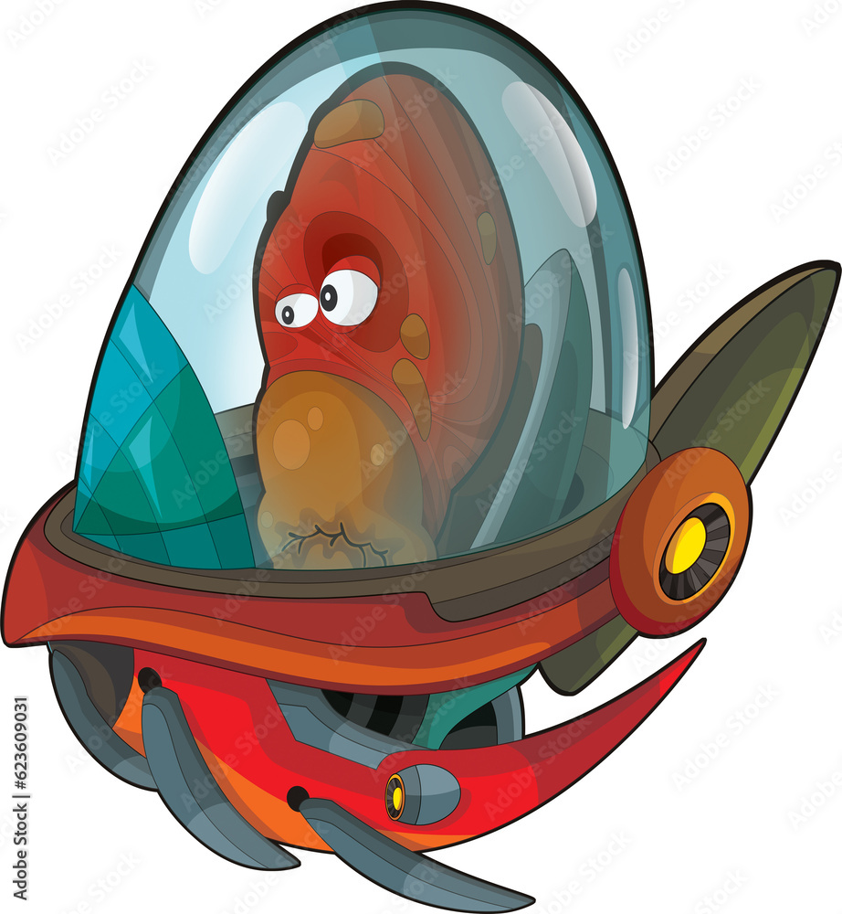 Cartoon alien creature on a ufo space ship or star ship transportation ...
