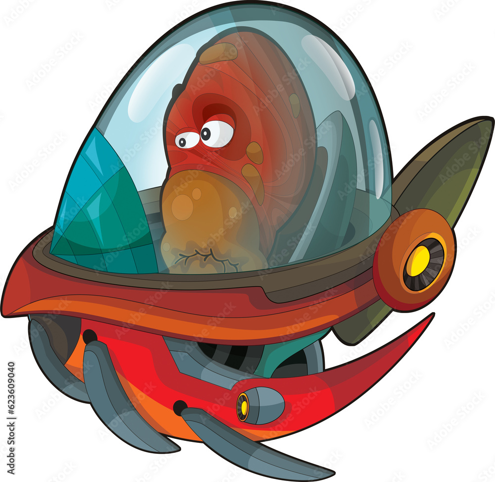 Cartoon alien creature on a ufo space ship or star ship transportation ...