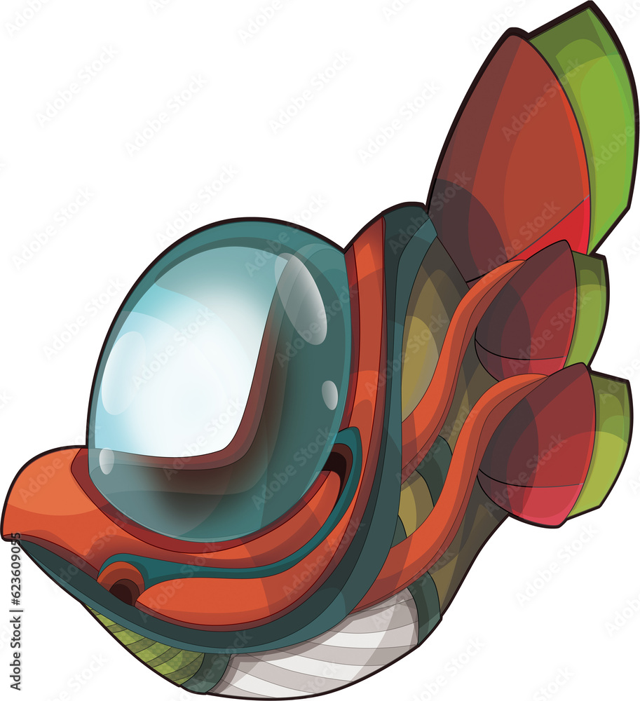 Cartoon alien creature on a ufo space ship or star ship transportation ...