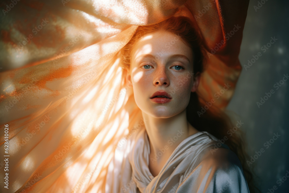 portrait of a woman/model/book character in an illuminated setting ...