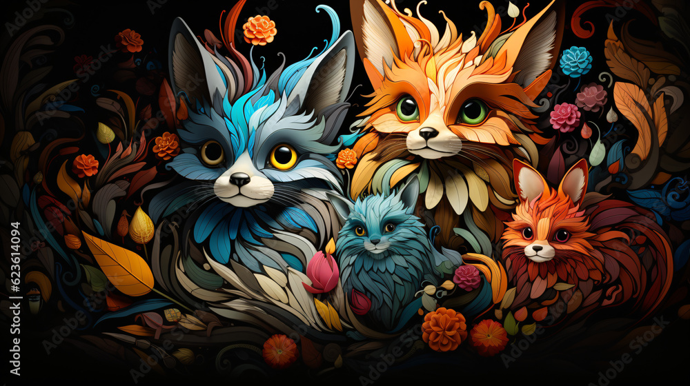 Abstract Animalia: A Vibrant Mosaic of Dogs, Cats, and Exotic Creatures ...