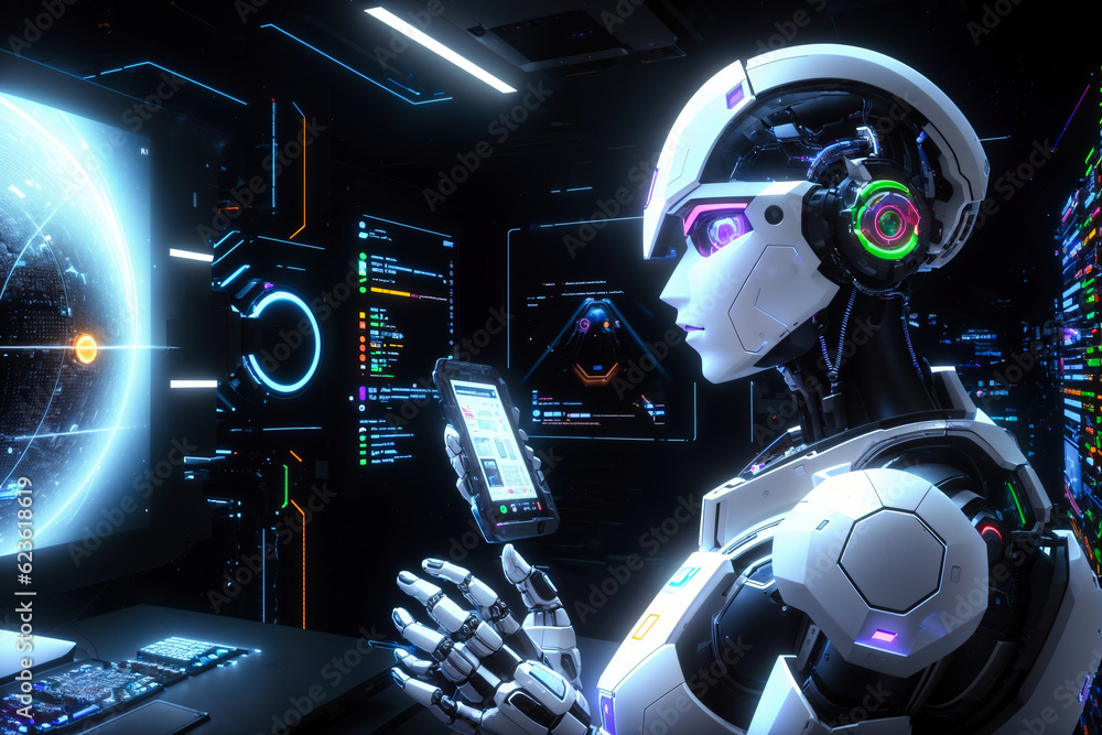 Futuristic Robot Scenarios - Artificial Intelligence Concepts Stock Illustration | Adobe Stock