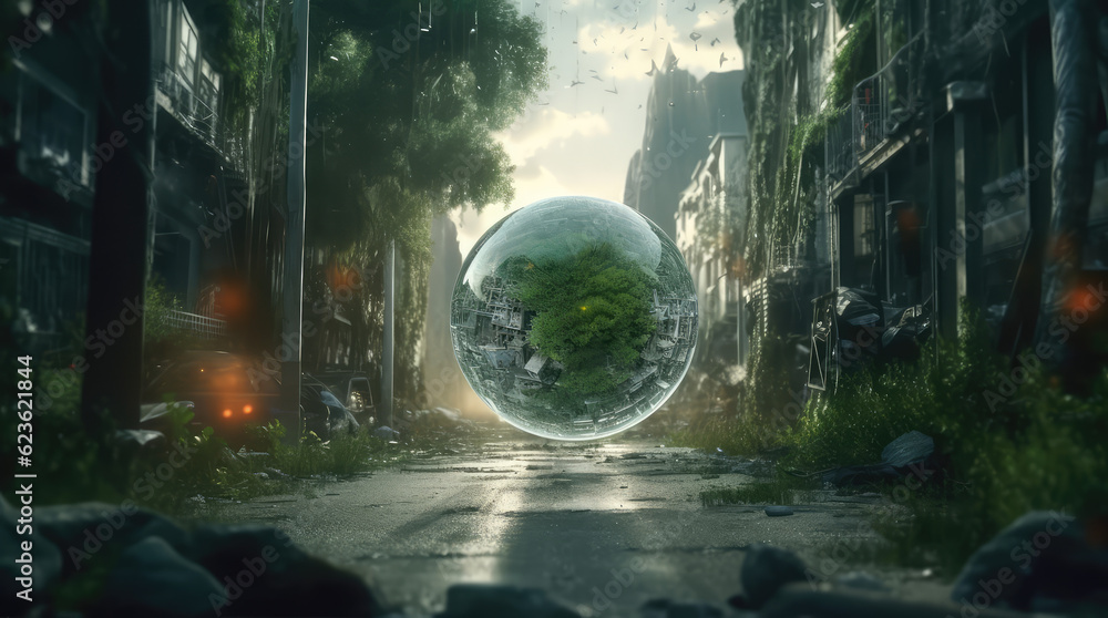 a big crystal ball full of green trees with nature and life inside the ...