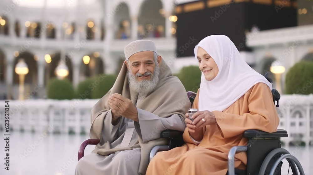 Muslim couples with dissability sitting in wheelchair and holding Quran ...