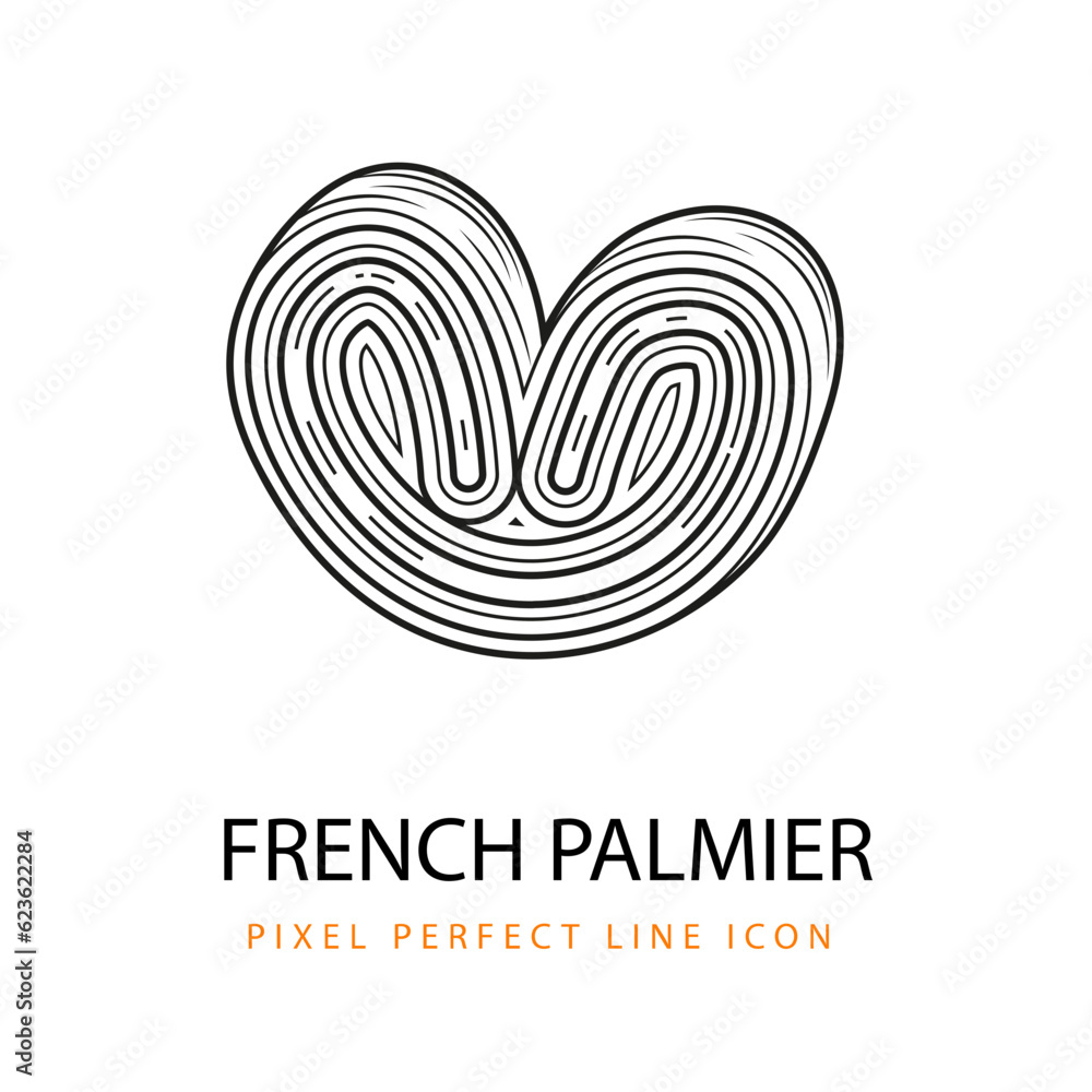 French Palmier Puff Pastry Vector Line Art PNG SVG Icon Illustration ...