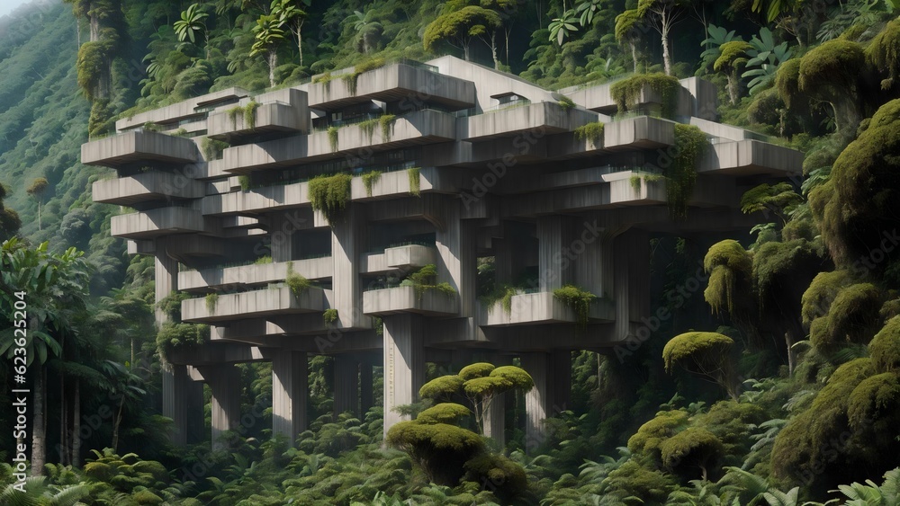 Landscape of an abandoned brutalist mega-structure deep in the ...