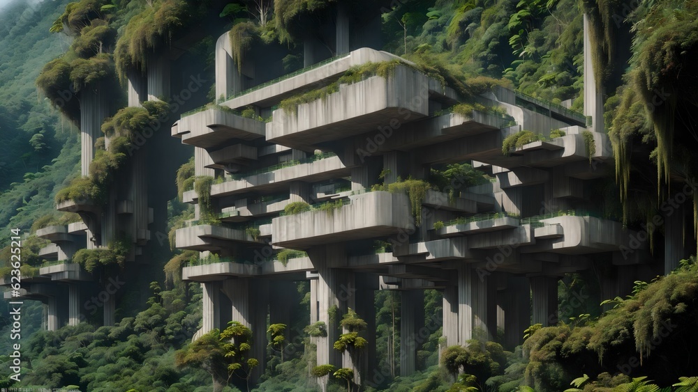 Landscape of an abandoned brutalist mega-structure deep in the ...