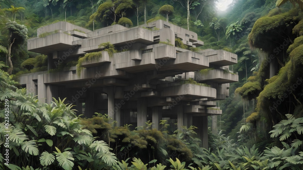 Landscape of an abandoned brutalist mega-structure deep in the ...