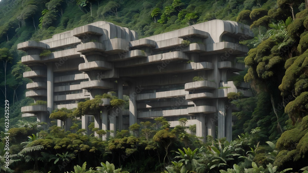 Landscape of an abandoned brutalist mega-structure deep in the ...