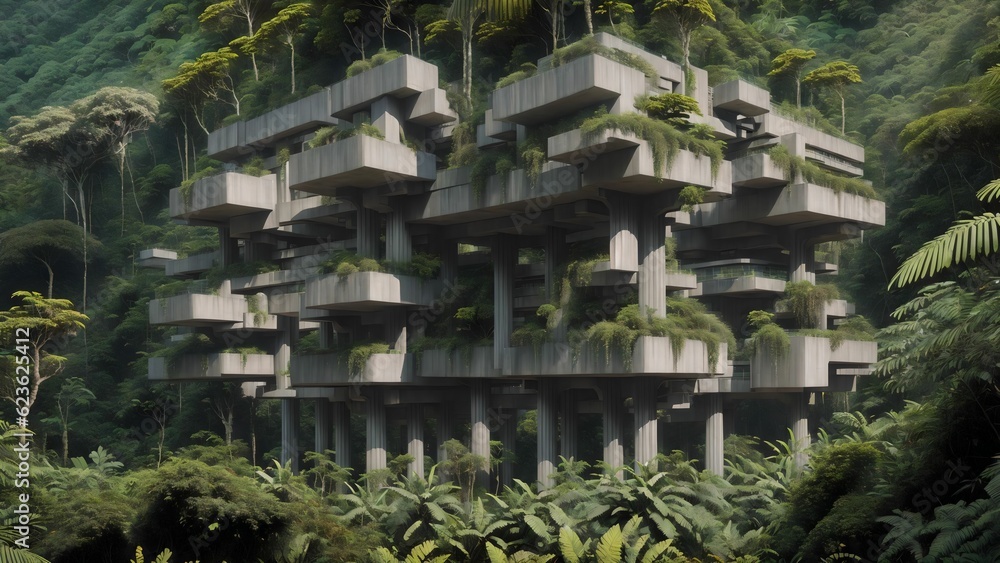 Landscape of an abandoned brutalist mega-structure deep in the ...