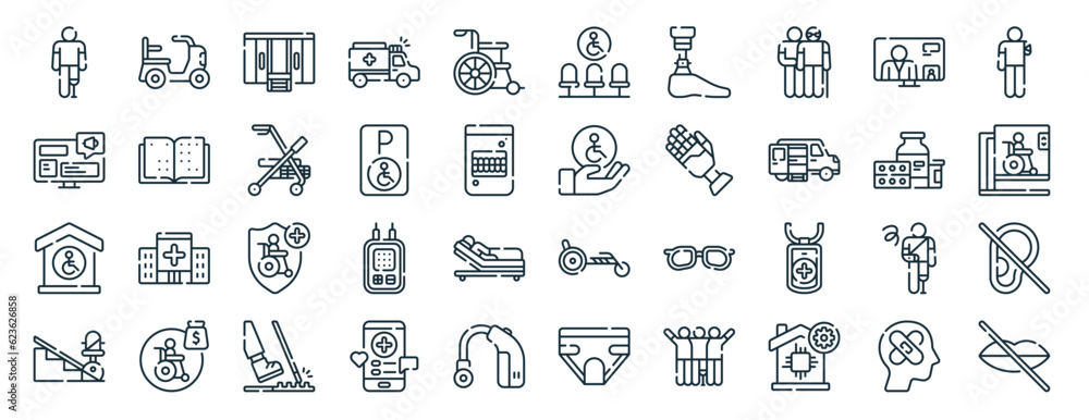 set of 40 outline web disabled people assistance icons such as ...