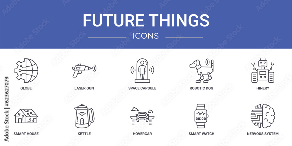set of 10 outline web future things icons such as globe, laser gun ...