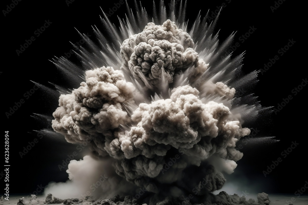 Dreadful bomb explosion with colorful streaks. Large fireball with ...