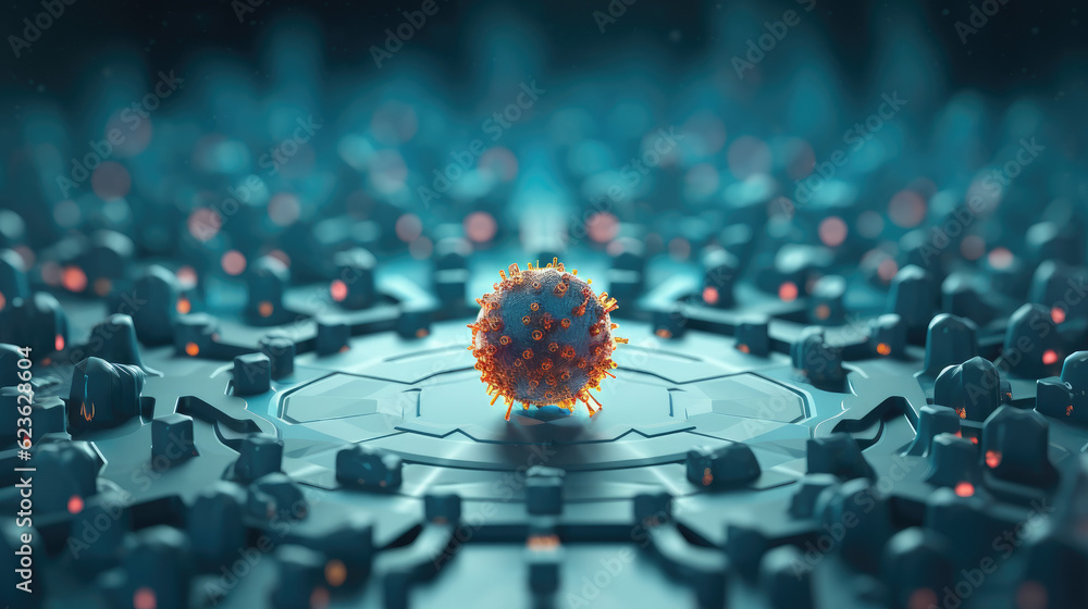 Nanobot model against a microscopic cell background representing the ...