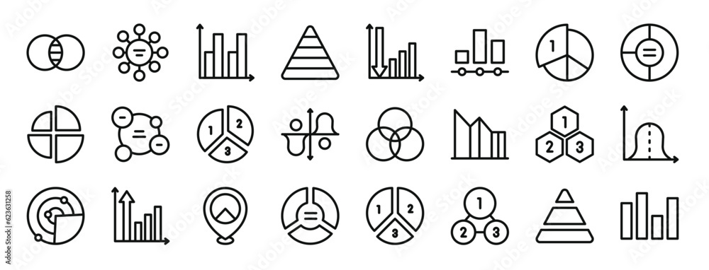 set of 24 outline web charts and diagrams icons such as diagram, diagram, bar chart, diagram ...