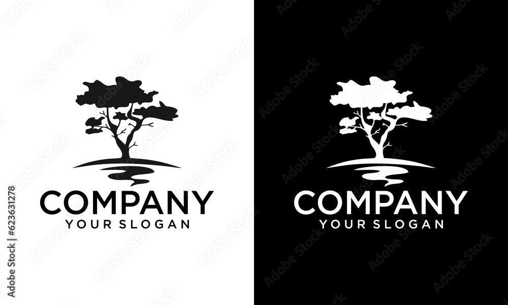 tree lake/ river logo black silhouette logo Stock Vector | Adobe Stock