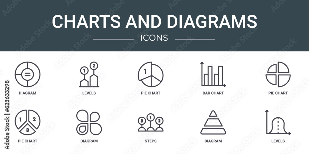 Vetor do Stock: set of 10 outline web charts and diagrams icons such as diagram, levels, pie ...