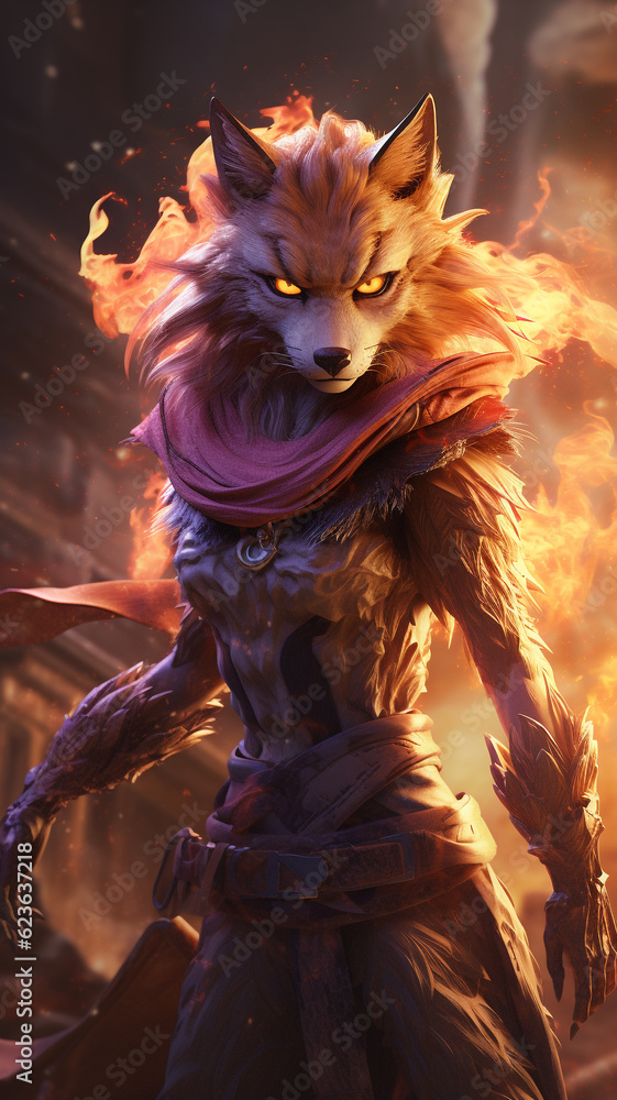 Powerful proud female wolf sorceress, warrior mage attire. Animal ...
