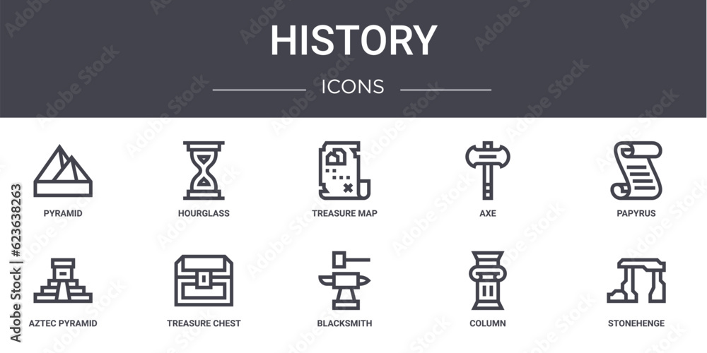 history concept line icons set. contains icons usable for web, logo, ui ...
