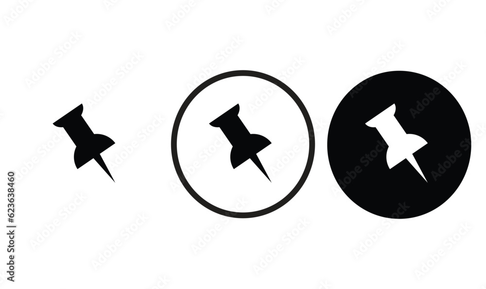 tack pin icon black outline for web site design and mobile dark mode ...