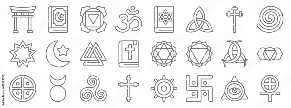 spiritual symbols line icons. linear set. quality vector line set such ...