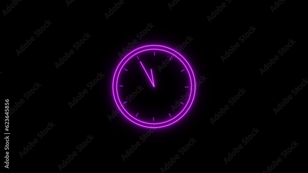 Neon clock flat style black background 24 Hour Day Fast Speed. Clock ...