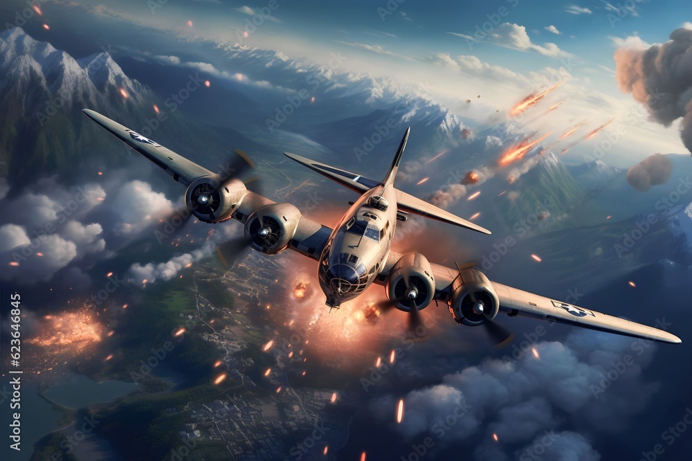 war planes shot each other and exploded in the sky in the world war II ...