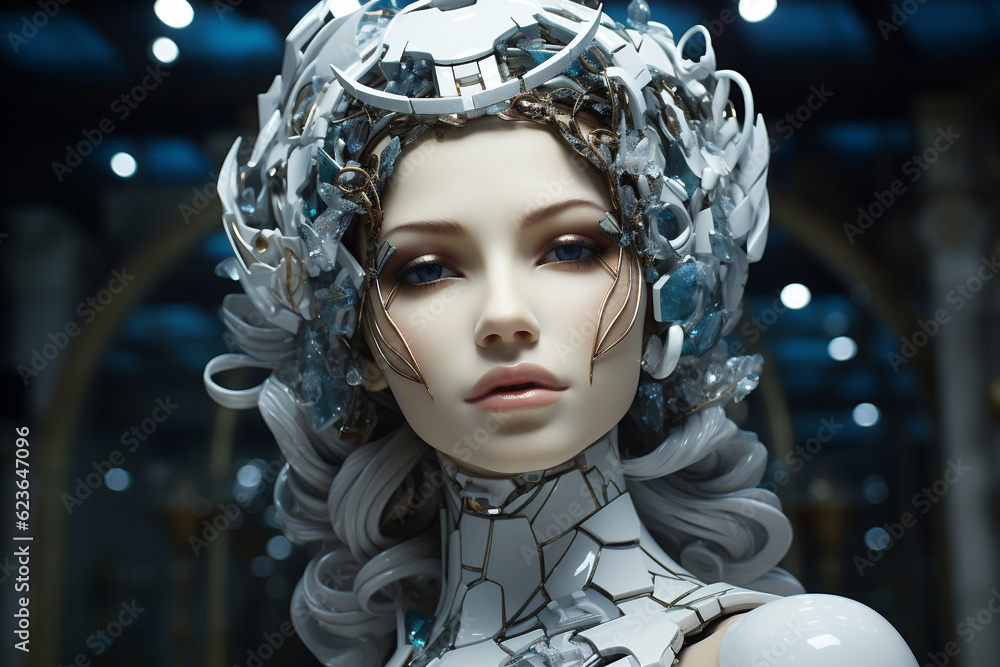 Beautiful model, white marble body and marble grey hear greek statue ...