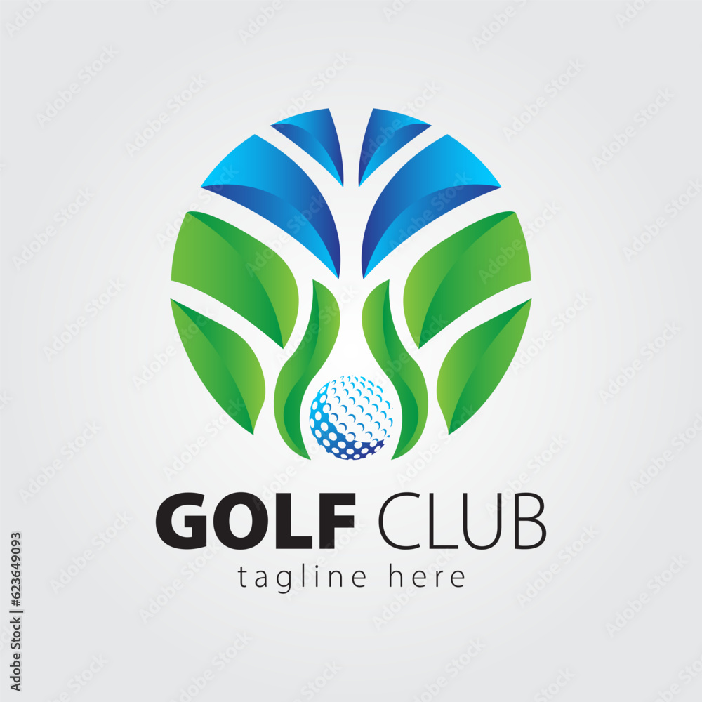 Golf club icons, symbols, elements and logo vector collection, Creative golf design, green leaf ...
