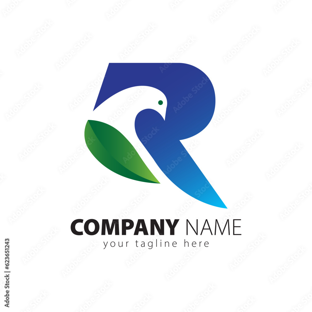 letter R logo, negative space bird letter R logo vector with solid ...