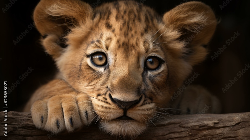 Cute baby lion cub Stock Photo | Adobe Stock