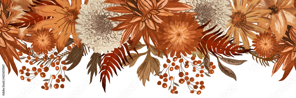Autumn floral border digitally painted illustration Stock Illustration ...